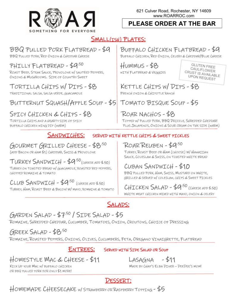 ROAR Menu – Welcome to ROAR